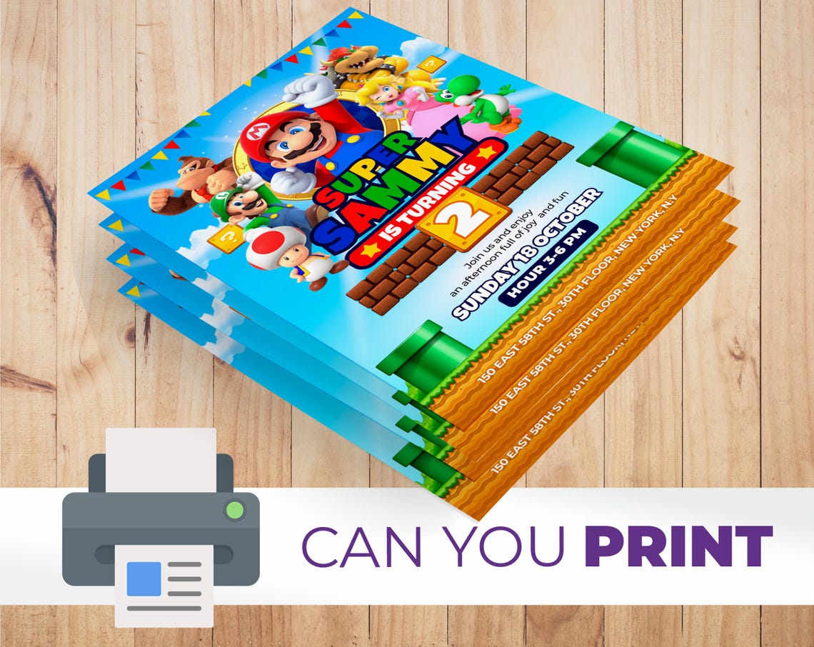 Invitación editable de Mario Bros, invitación de cumpleaños de Super ...