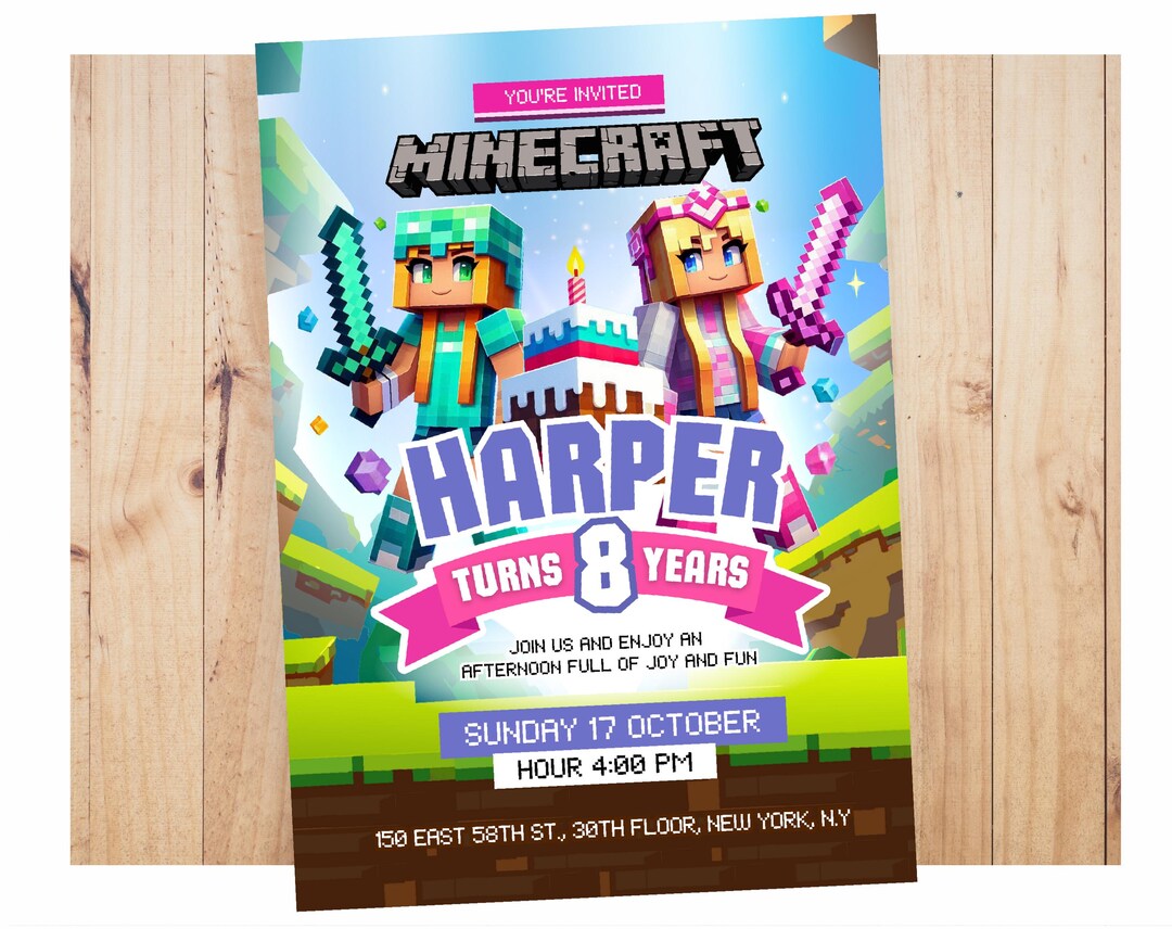 Editable Minecraft Invitation, Girl Minecraft Birthday Invitation ...