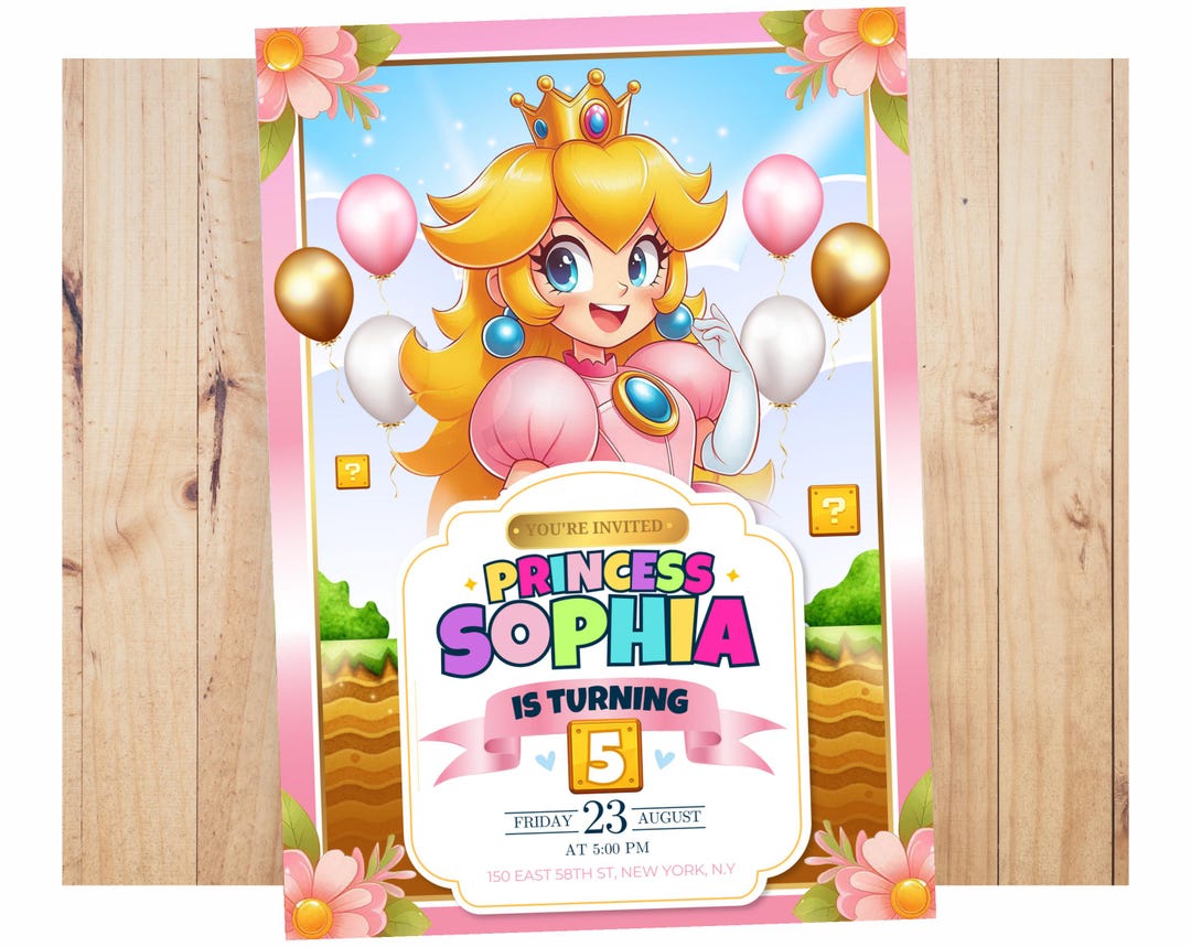 Editable Princess Peach Invitation, Princess Peach Birthday Invitation ...