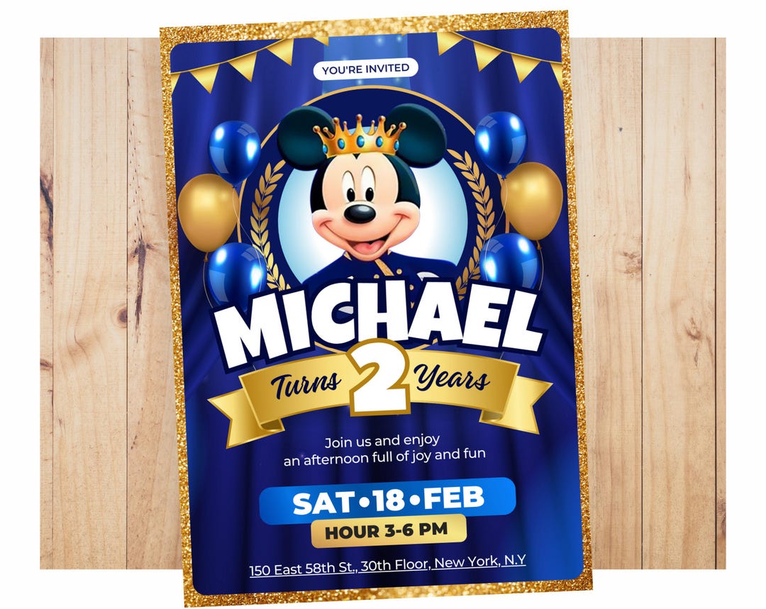 Mickey Royal Prince Birthday Invitation, Blue Royal and Gold Invitation ...