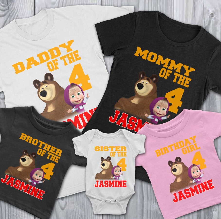 Personalized Masha And Bear Family Birthday Shirt, Custom Age Shirt ... Personalized Masha And Bear Family Birthday Shirt, Custom Age Shirt ...