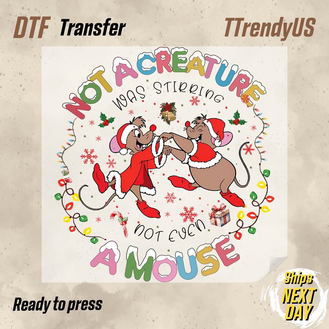 Jaq and Gus Gus Disney Christmas DTF Transfer: Cinderella Holiday ...