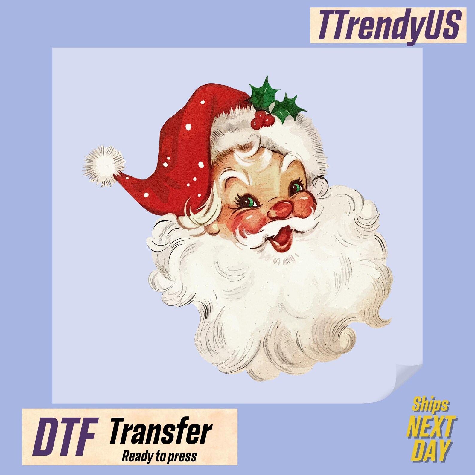 Retro Red Santa Claus DTF Transfer, Funny Christmas Ready to Press ...
