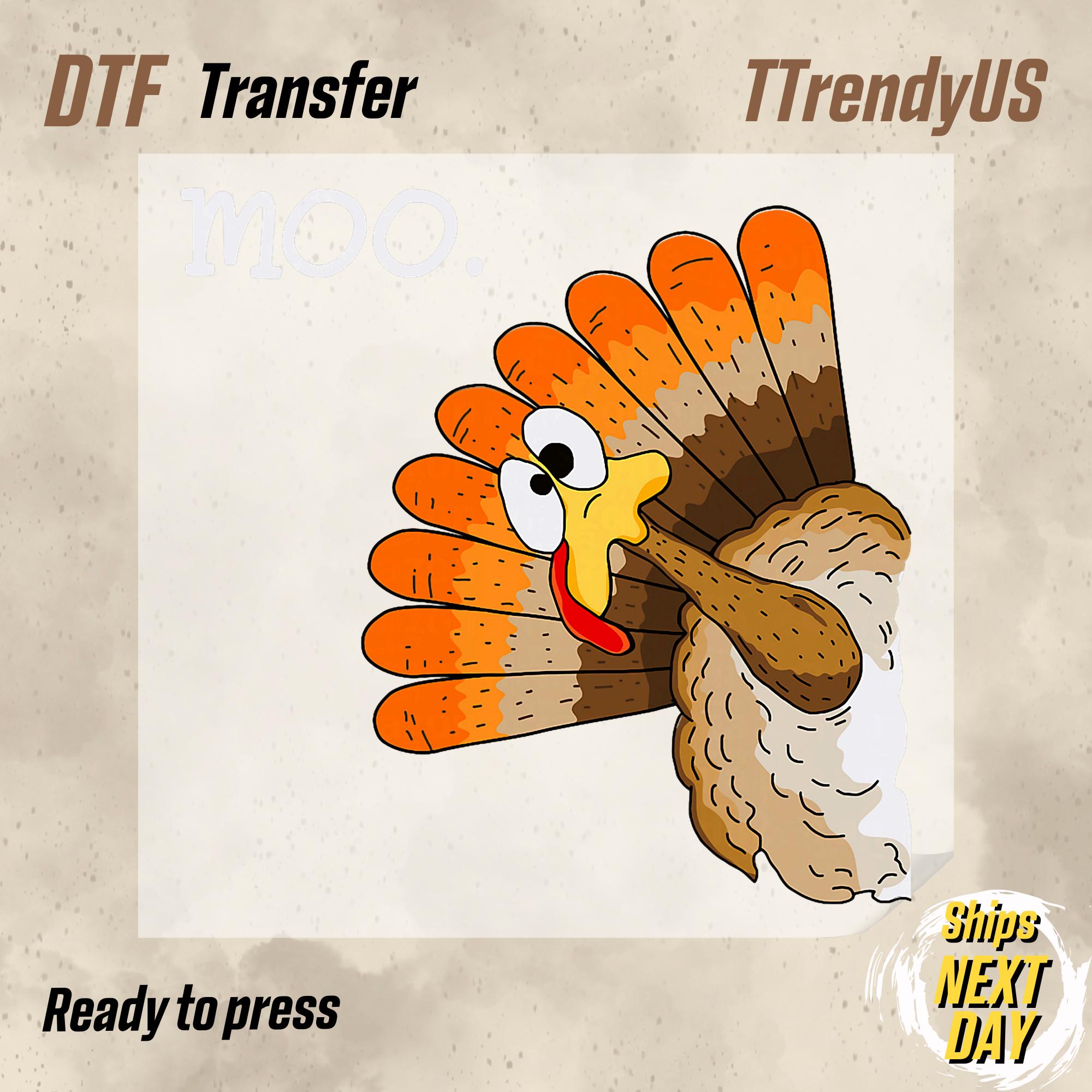Funny Cow Turkey Thanksgiving DTF Transfer, Ready to Press Farm Animal ...