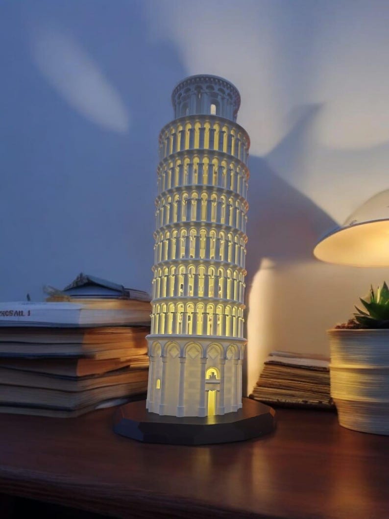 3D Printed Pisa Tower With LED Lights - Italian Landmark Decor (24cm ...