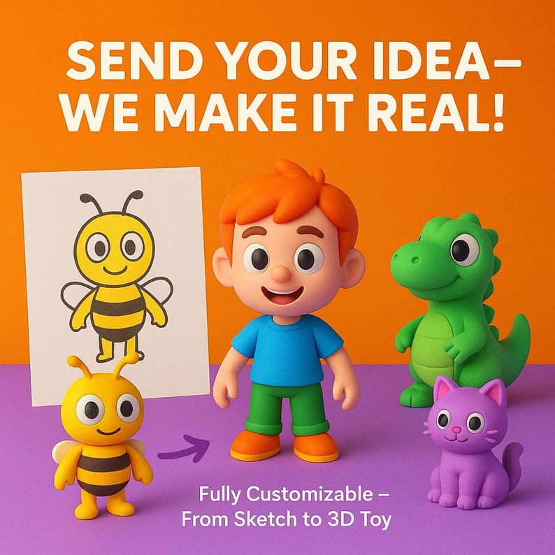 Custom 3D Printed Toy From Your Drawing: Personalized Character Design ...