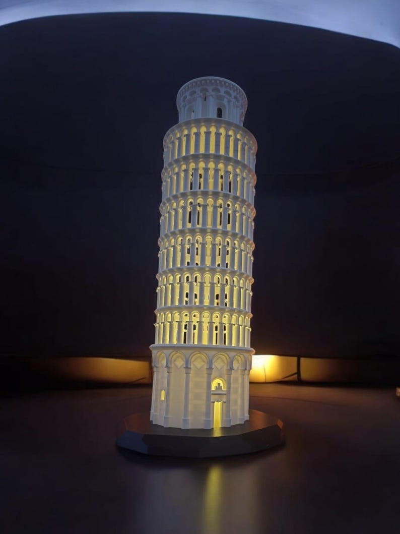3D Printed Pisa Tower With LED Lights - Italian Landmark Decor (24cm ...