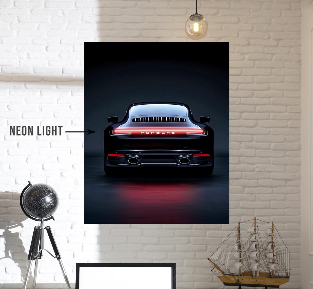 Porsche Neon Lighted Acrylic Wall Art: Car Enthusiast Decor (16x20 Inch ...