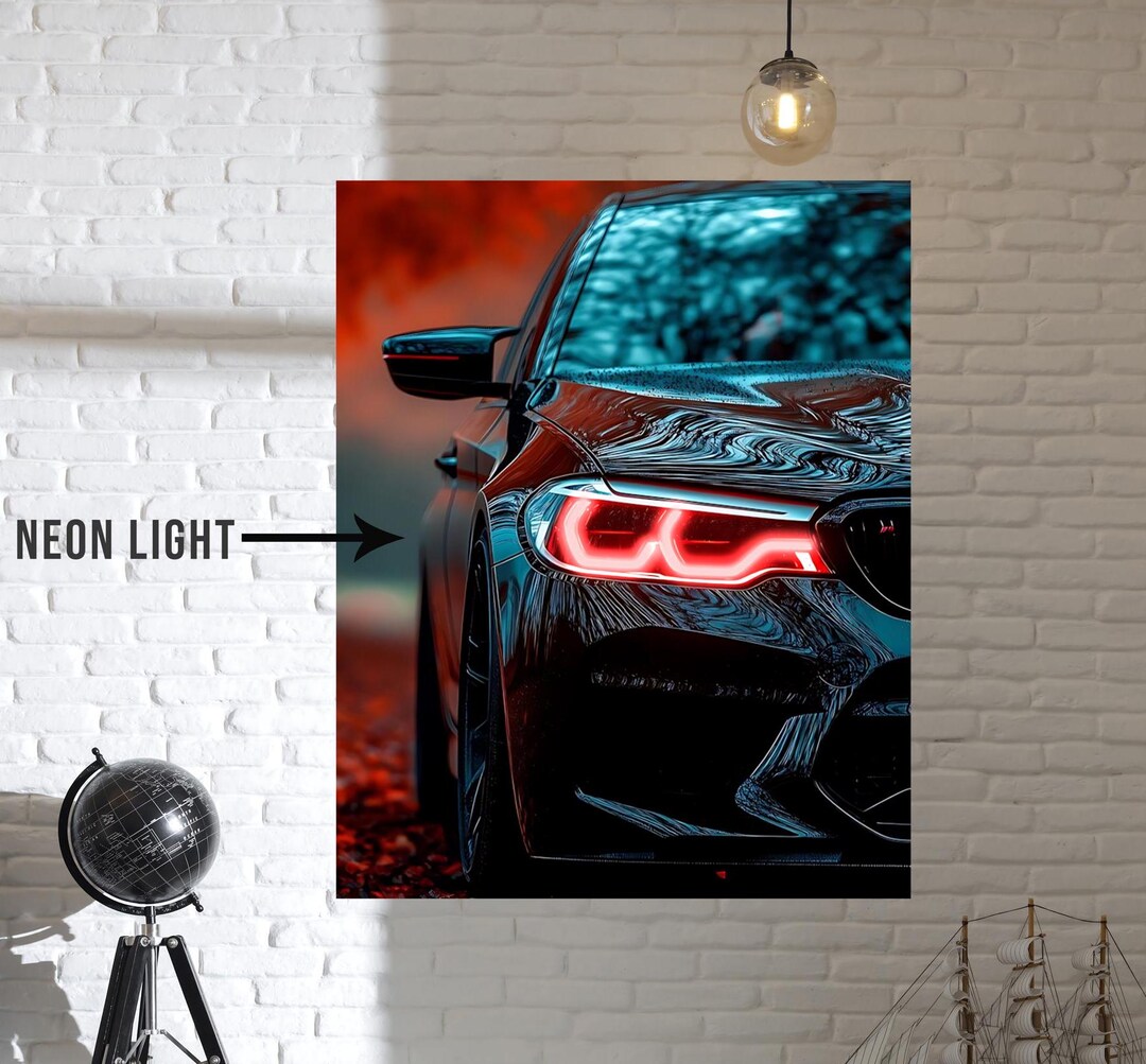 BMW Neon Car Wall Art: Cyberpunk Retro Decor (16x20 In) - Etsy
