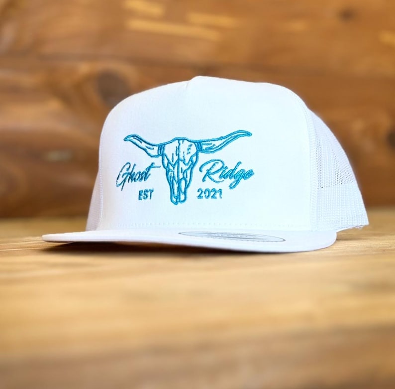 White Yupoong Classic 5 Panel Bull Blue Stitching - Etsy