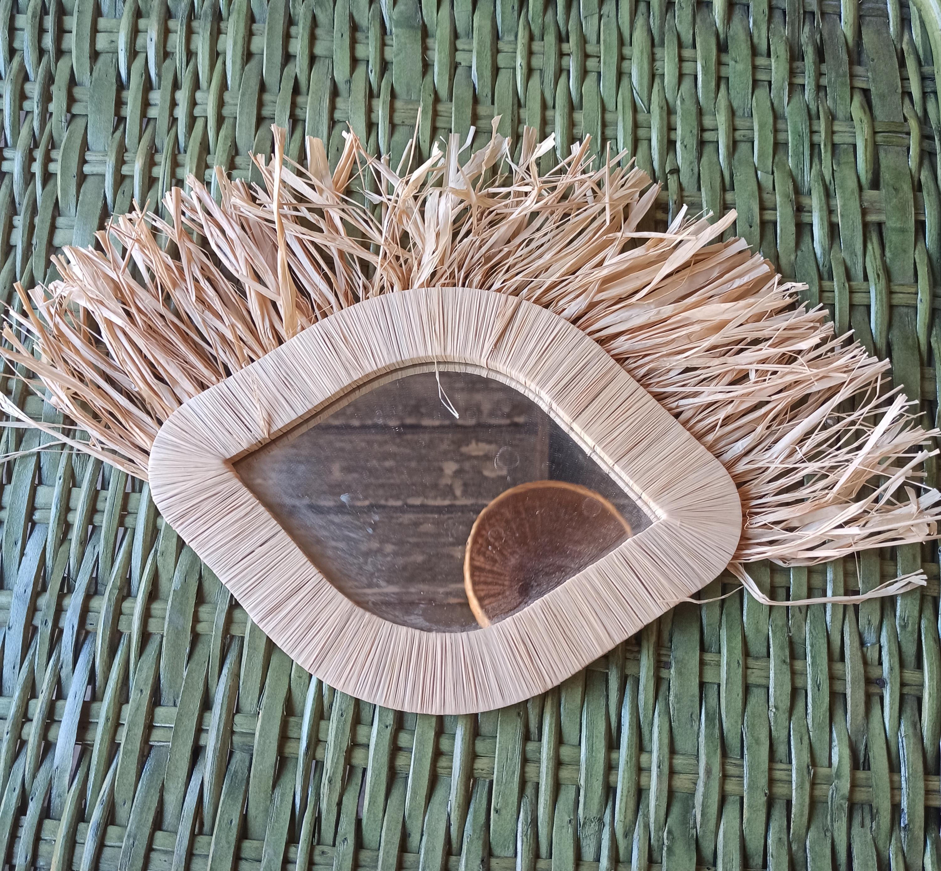 Moroccan Craft Raffia Mirror,wall Decor Hanging,bathroom Mirror,boho ...