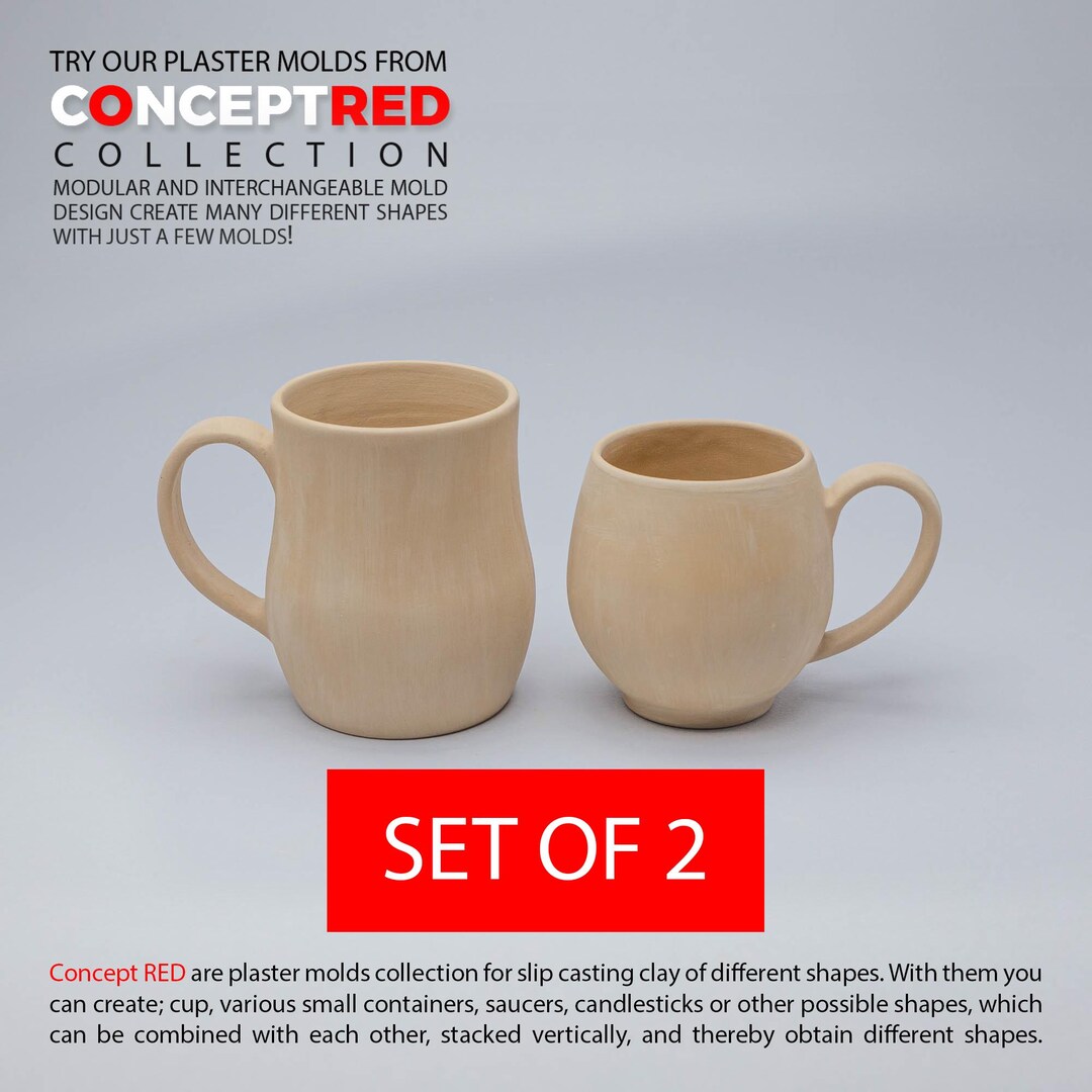 Mug With Handle Slip Casting Plaster Mold Set of 2 for Cup Mug With ...
