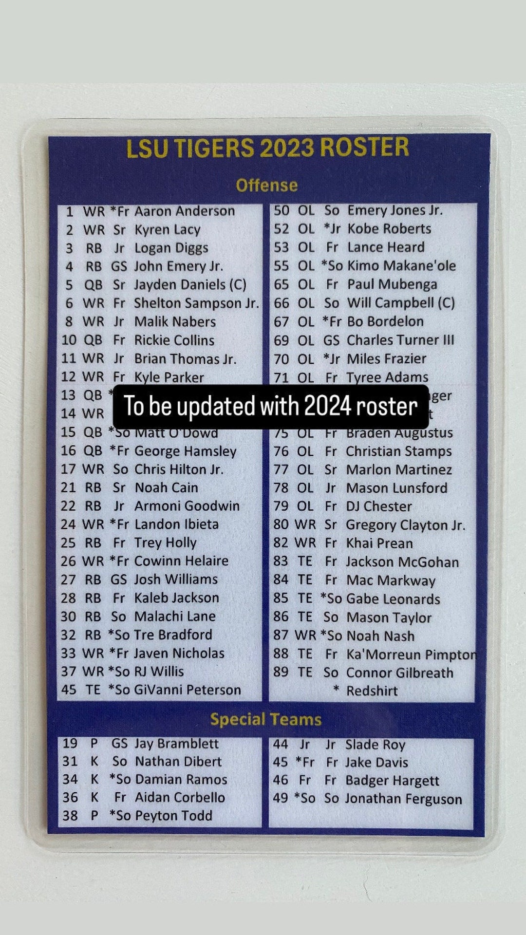 LSU Tigers Football Pocket Roster 2024 Pre-order Now - Etsy