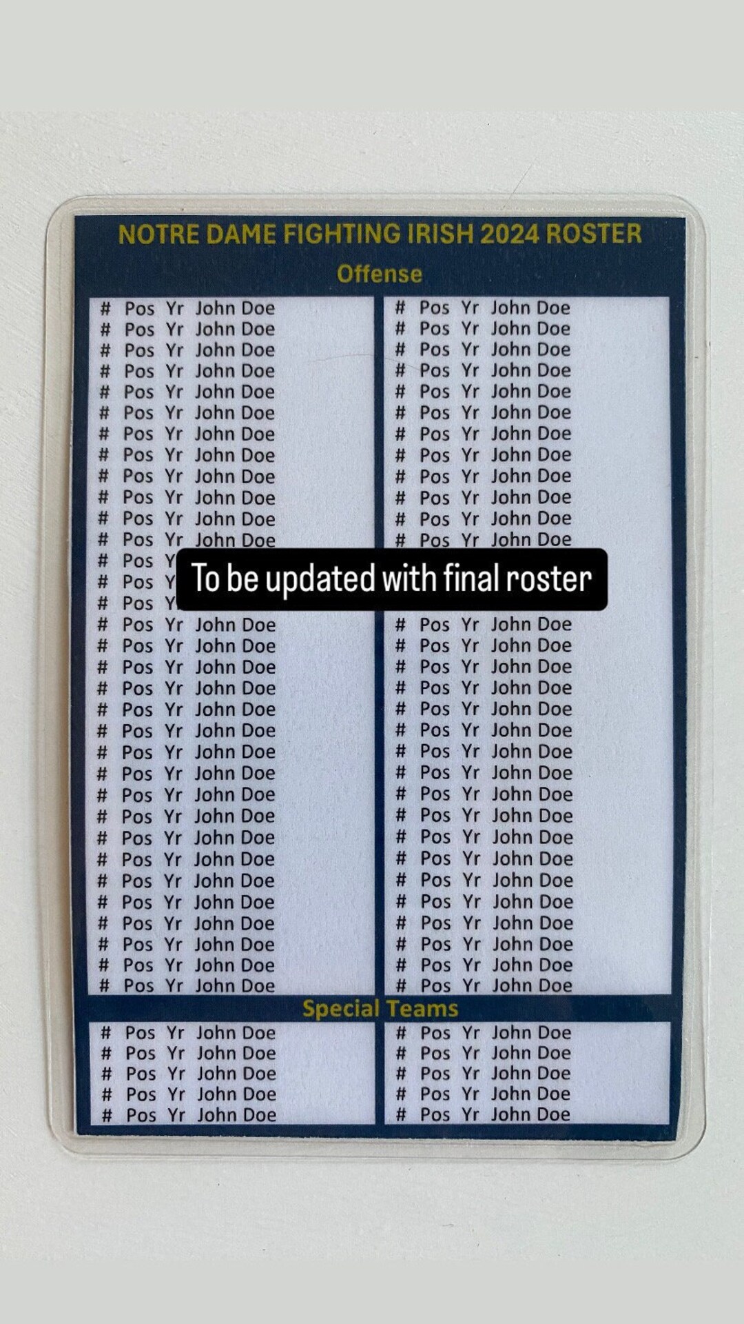 Notre Dame Fighting Irish Football Pocket Roster 2024 - Etsy