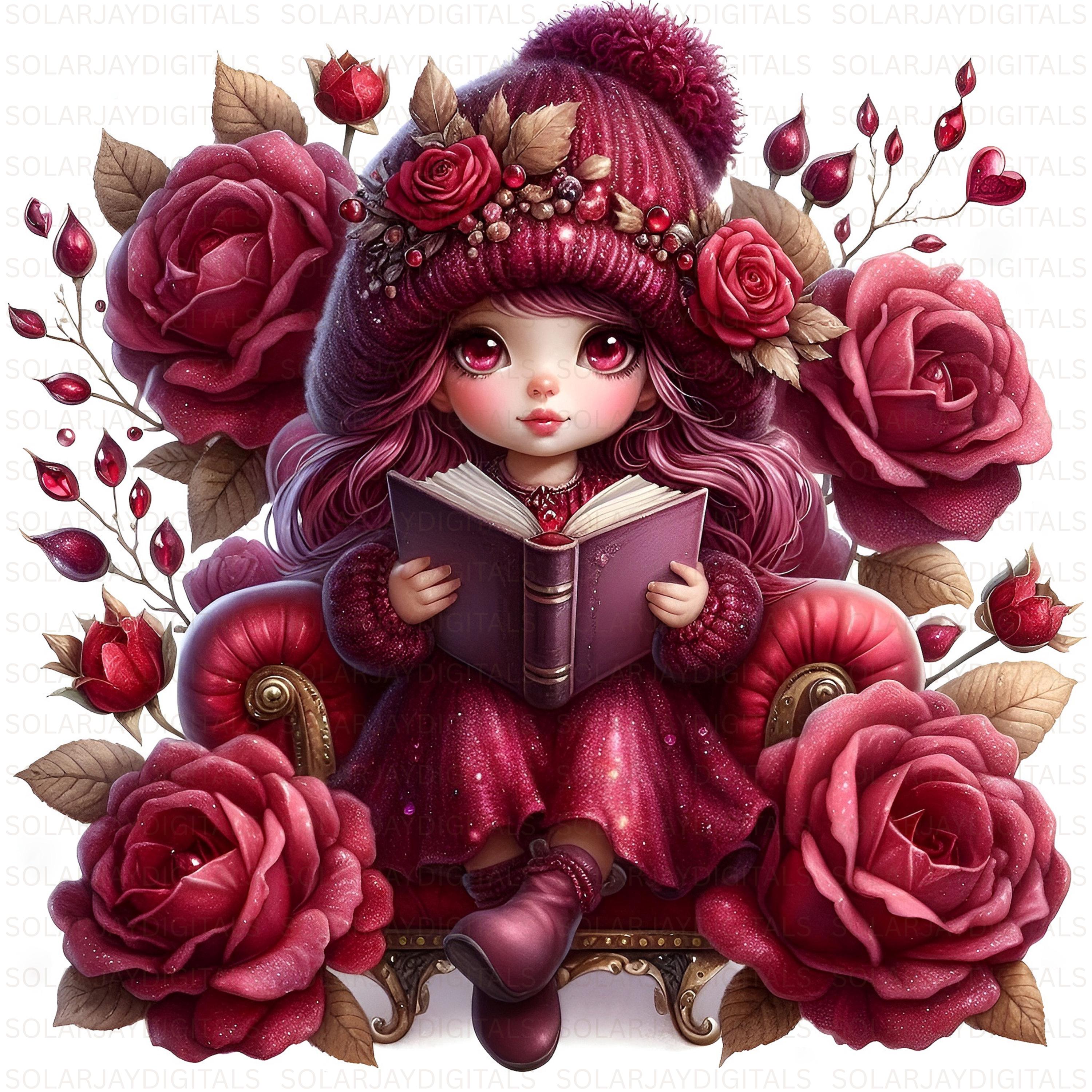 Ruby Book Gnome Clipart, Set of 10, High Quality 300 DPI JPG, Reading Gnome, Whimsical Gnome Art ...