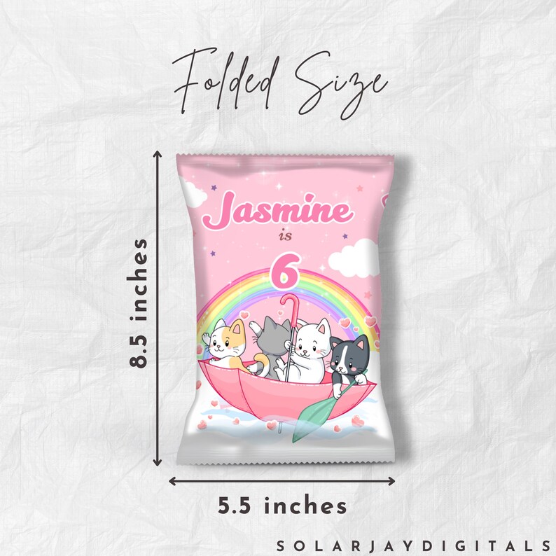 Editable Cute Cats Chip Bag Template Pink Kitten Theme DIY Party Favor ...