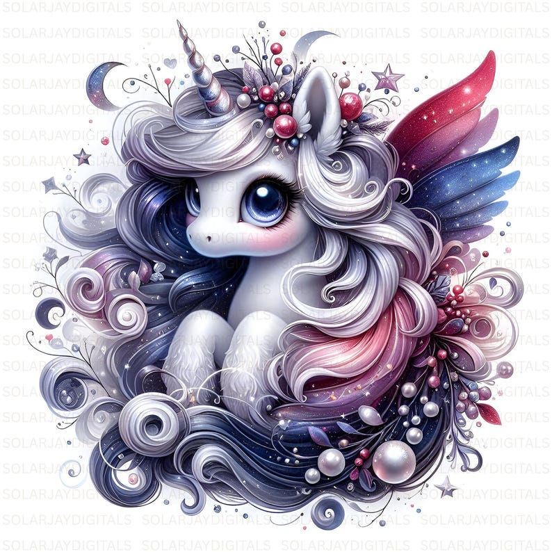 Galaxy Unicorn Clipart Set: Mystical Winged Unicorns (10 Jpgs, Digital ...