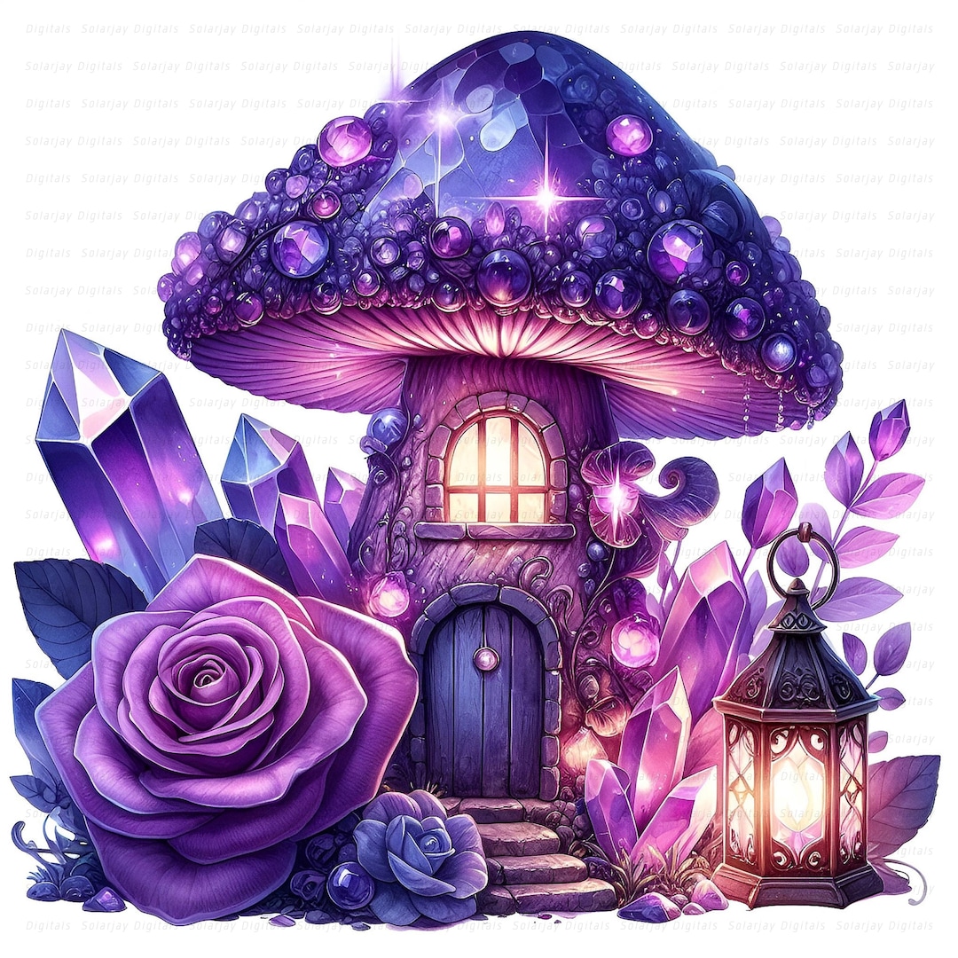 Purple Mushroom House Clipart: Watercolor Fairy Cottage Bundle, Set of ...