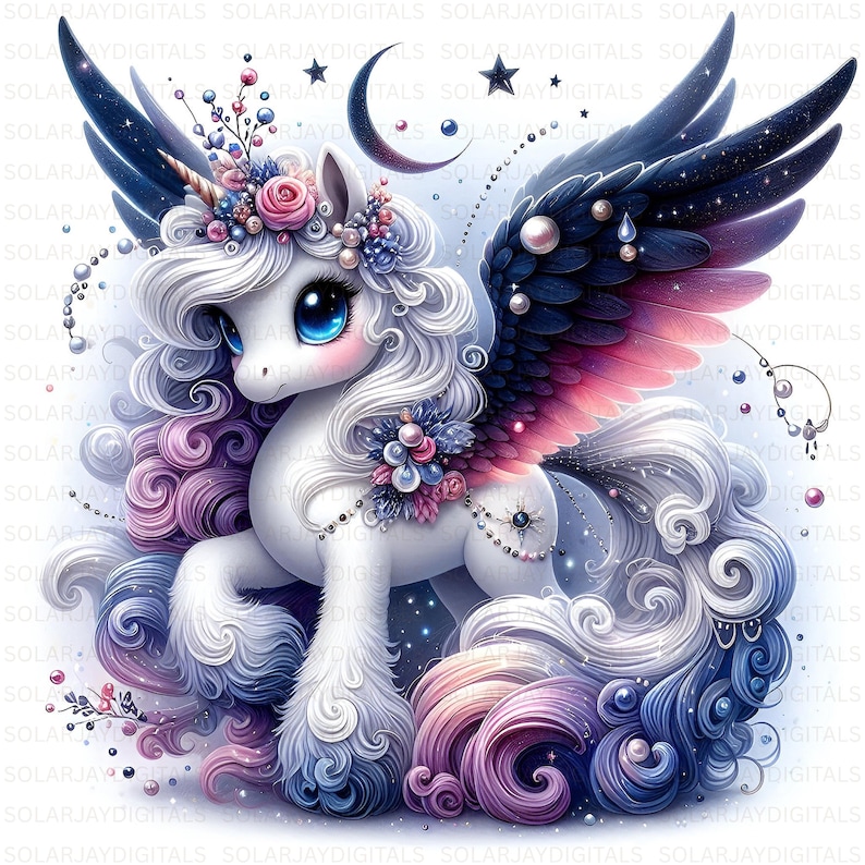Galaxy Unicorn Clipart Set: Mystical Winged Unicorns (10 Jpgs, Digital ...