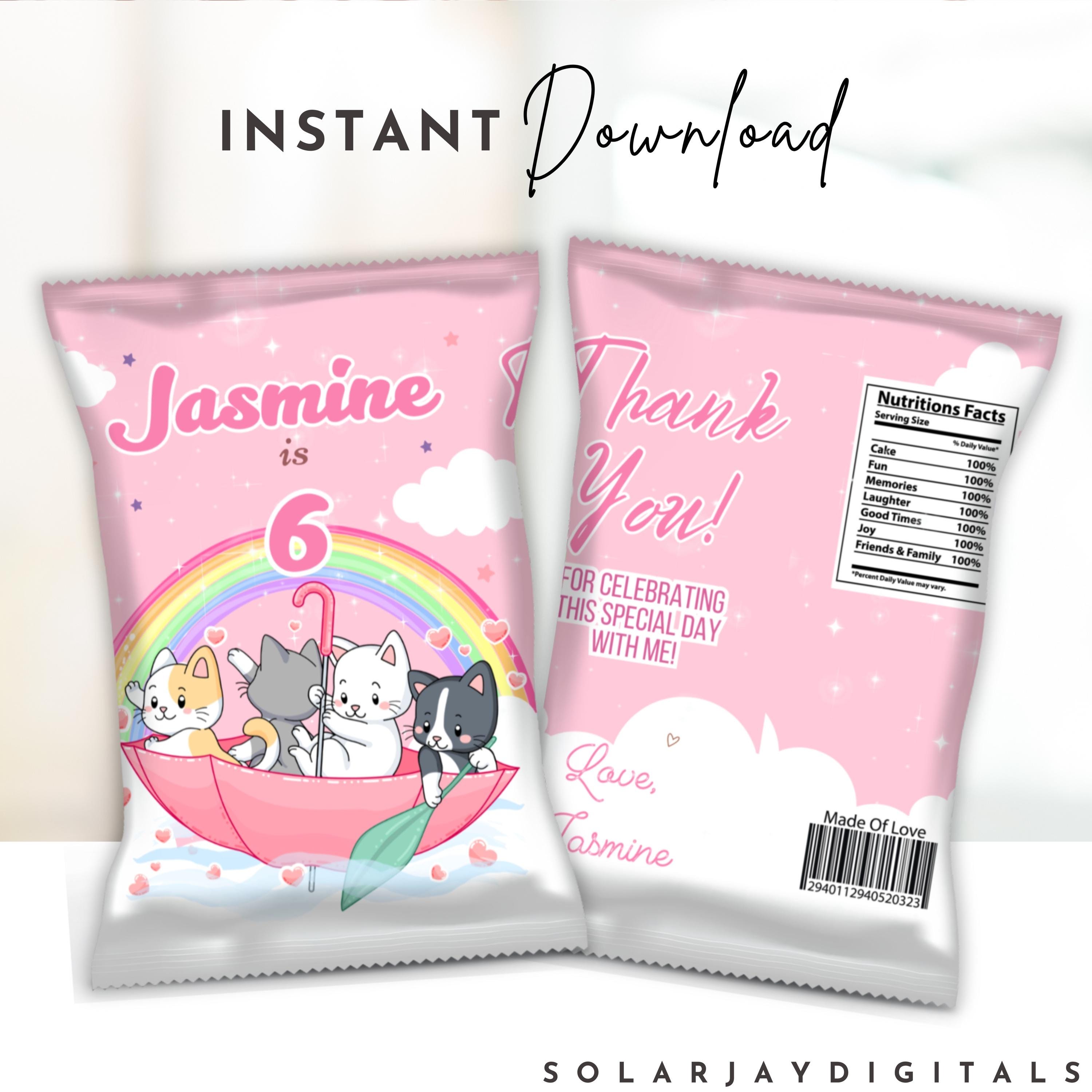 Editable Kitty Cat Chip Bag Template Pink Kitty Theme DIY Party Favor ...