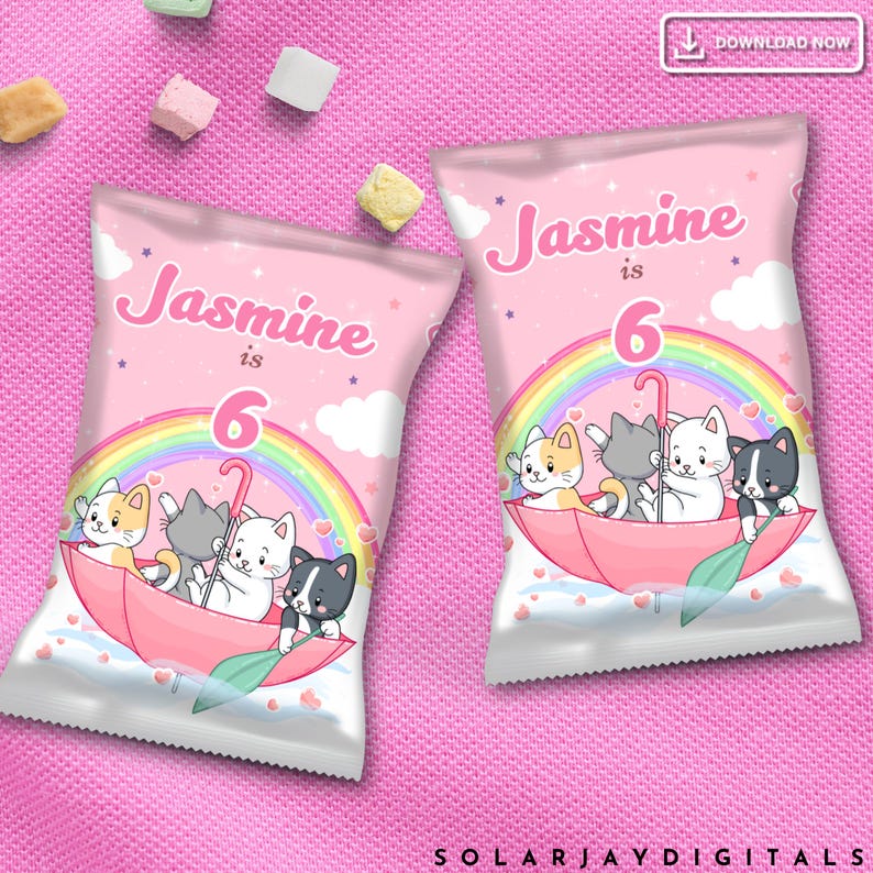 Editable Kitty Cat Chip Bag Template Pink Kitty Theme DIY Party Favor ...