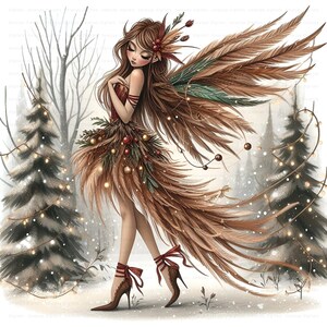 Christmas Fairy Clipart, Rustic Woodland Holiday Graphics, Vintage ...