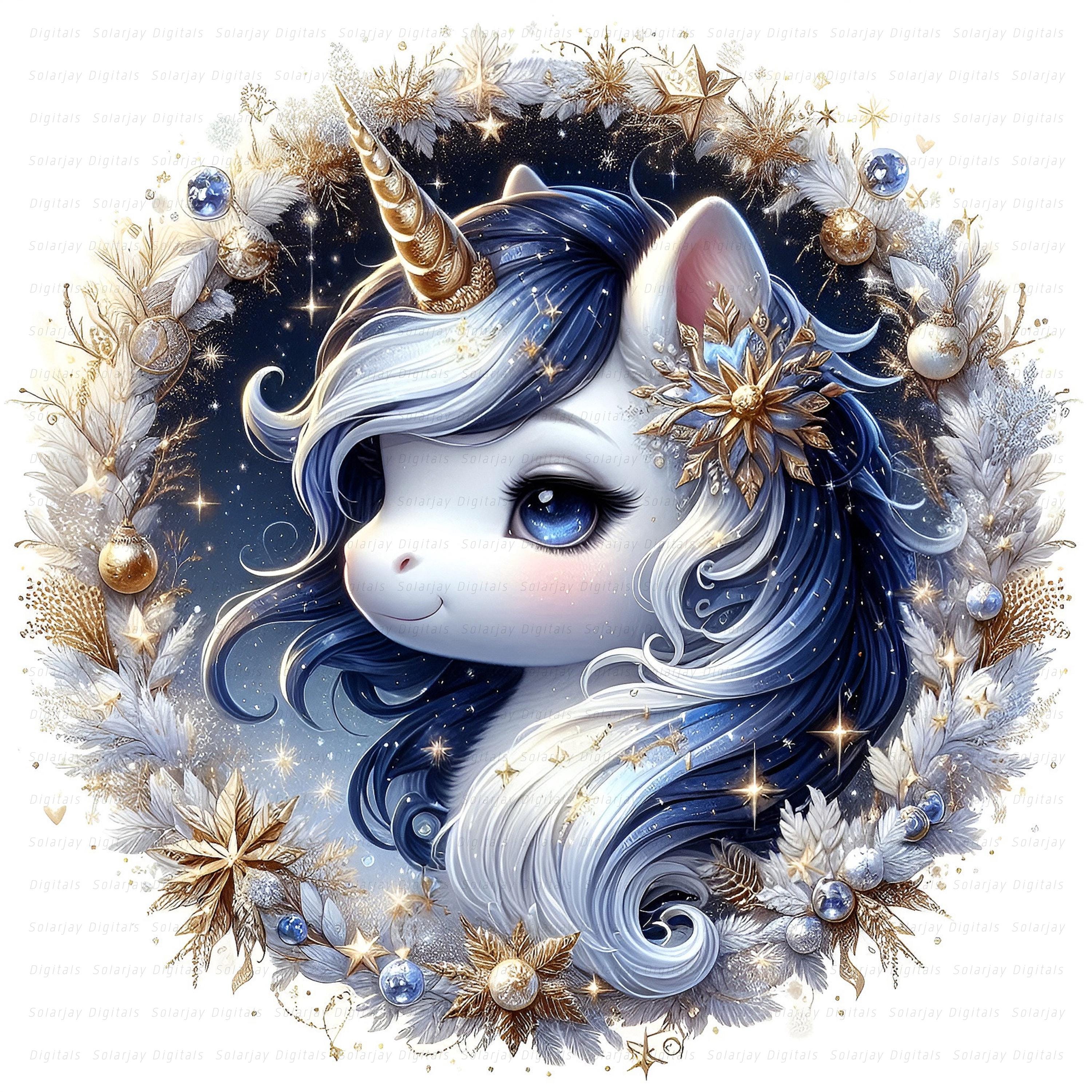 Christmas Unicorn Clipart: Watercolor Floral Unicorns, Winter Holiday ...