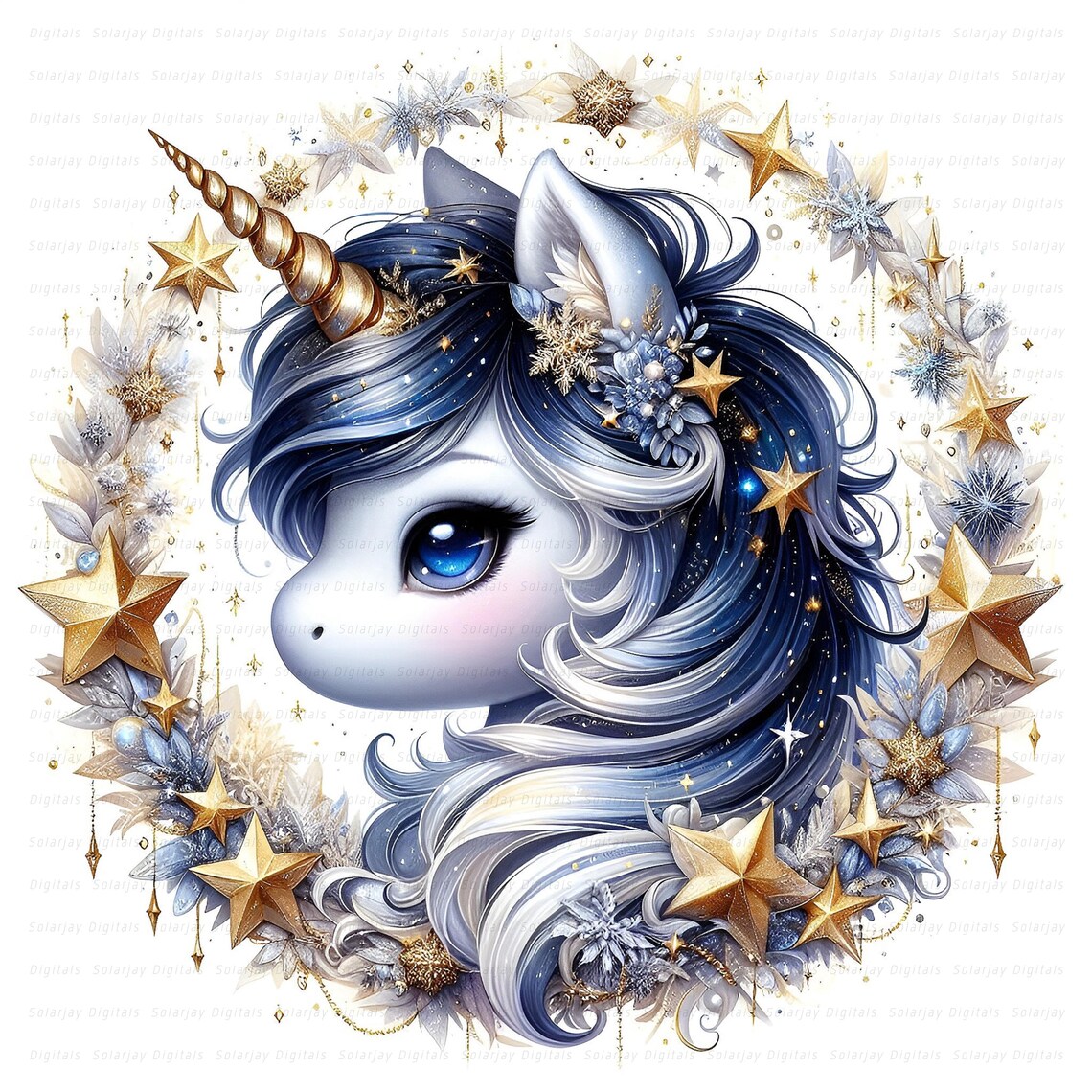 Christmas Unicorn Clipart: Watercolor Floral Unicorns, Winter Holiday ...