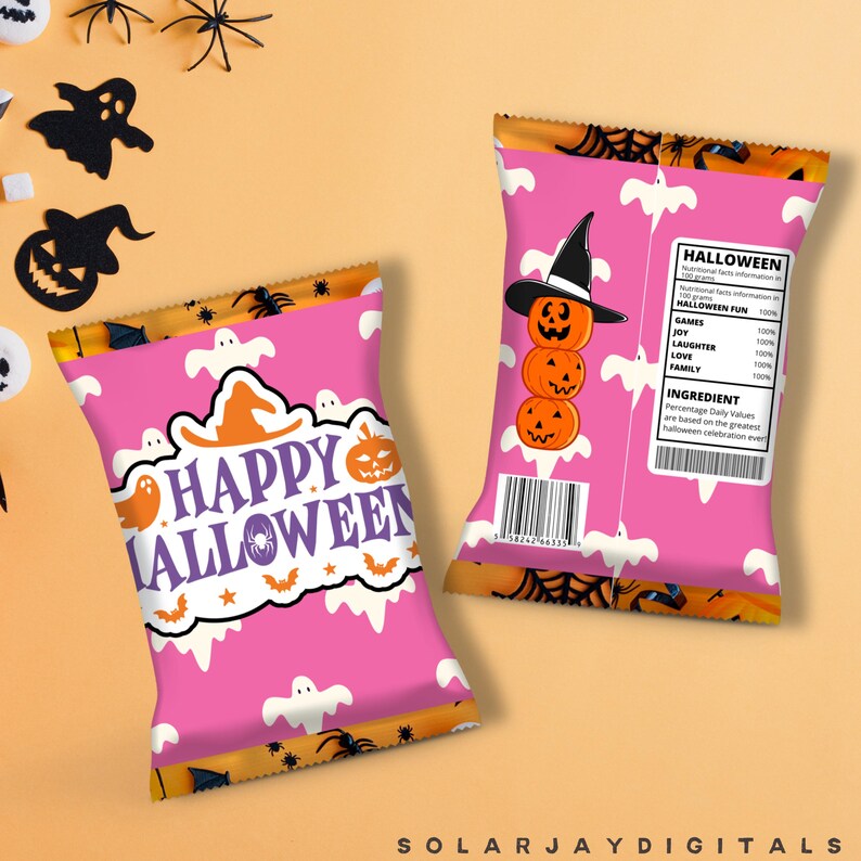 Pink Halloween Chip Bag Template Printable Party Favor Ghost Pumpkin ...