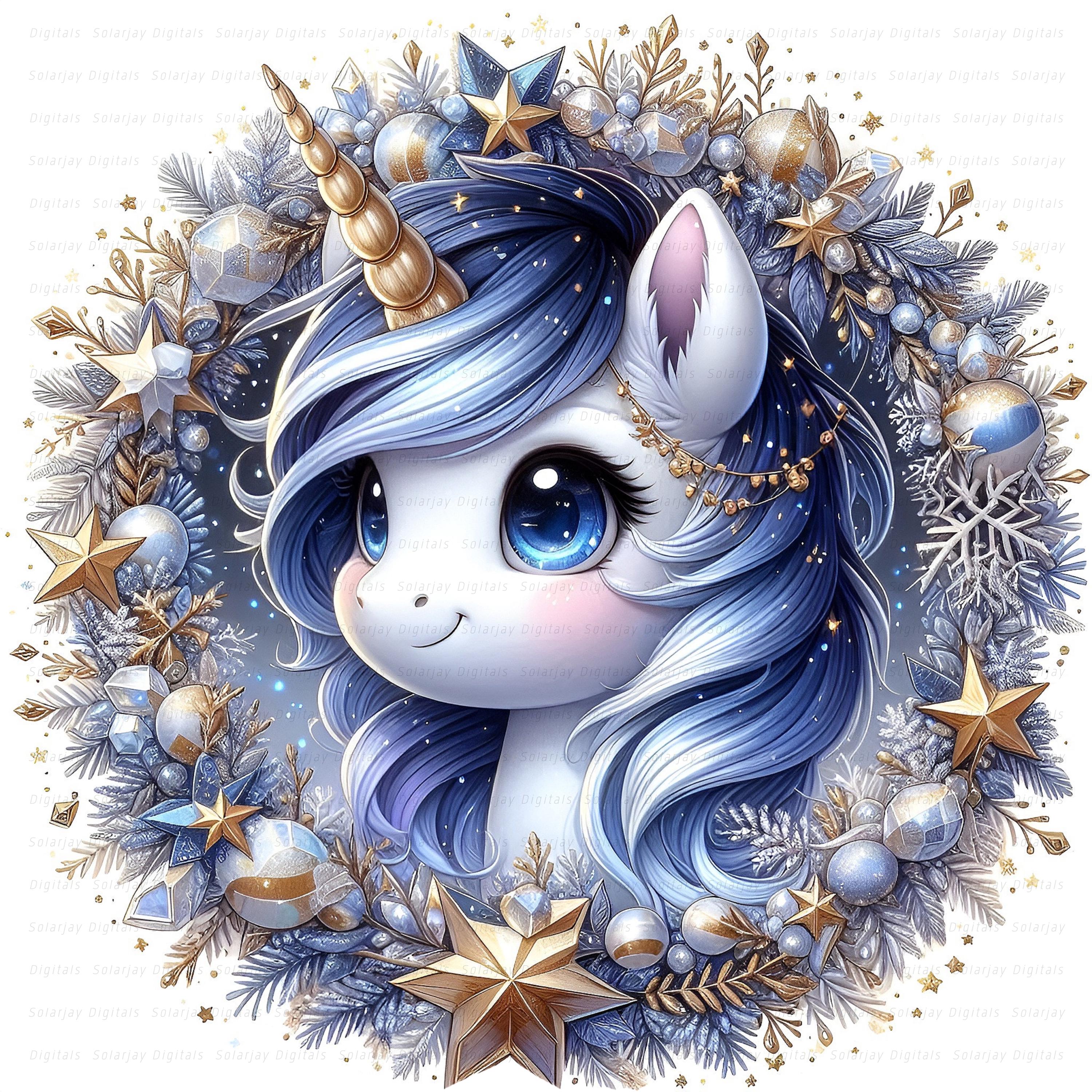 Christmas Unicorn Clipart: Watercolor Floral Unicorns, Winter Holiday ...