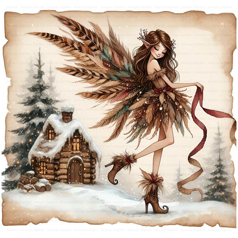 Christmas Fairy Clipart, Rustic Woodland Holiday Graphics, Vintage ...