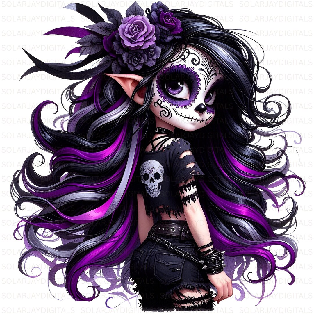 Gothic Skull Girl Clipart: Witchy Halloween Illustration (10 Jpgs ...