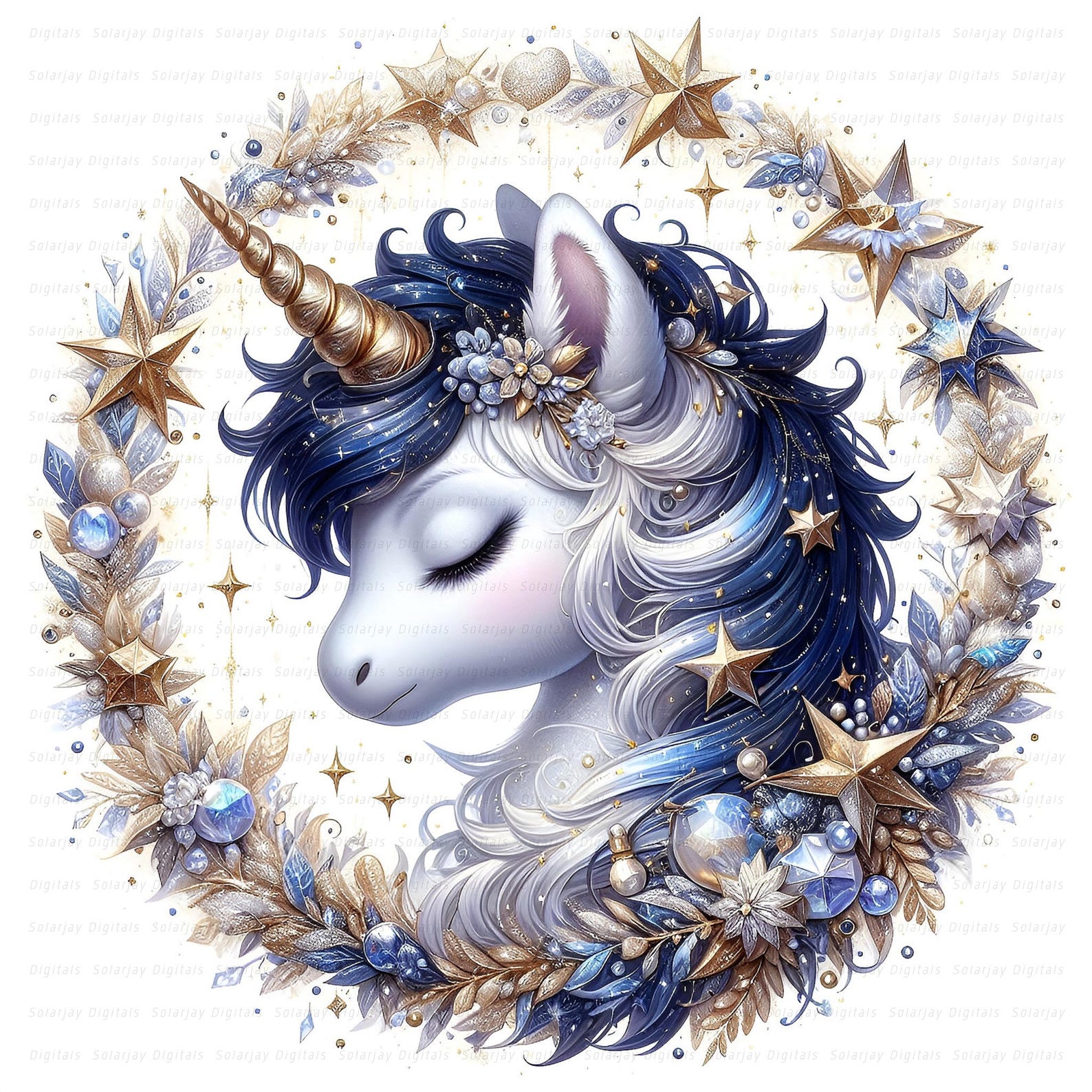 Christmas Unicorn Clipart: Watercolor Floral Unicorns, Winter Holiday ...