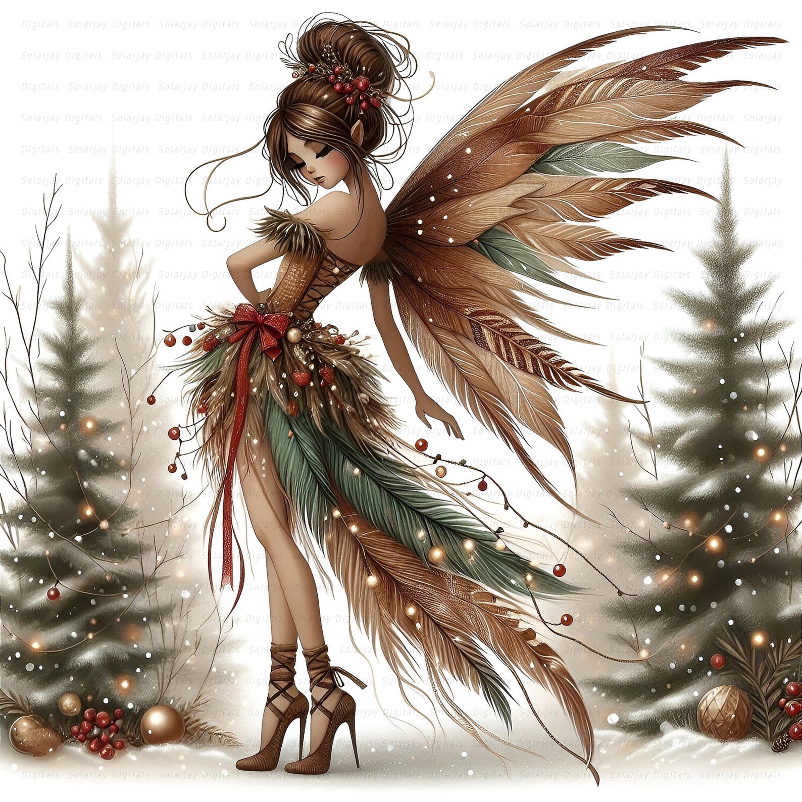 Christmas Fairy Clipart, Rustic Woodland Holiday Graphics, Vintage ...