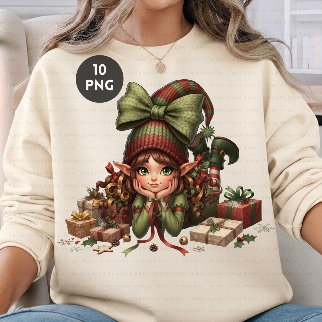 Woodland Christmas Elf PNG Clipart Bundle, Cottagecore Elf Girl, Cozy ...