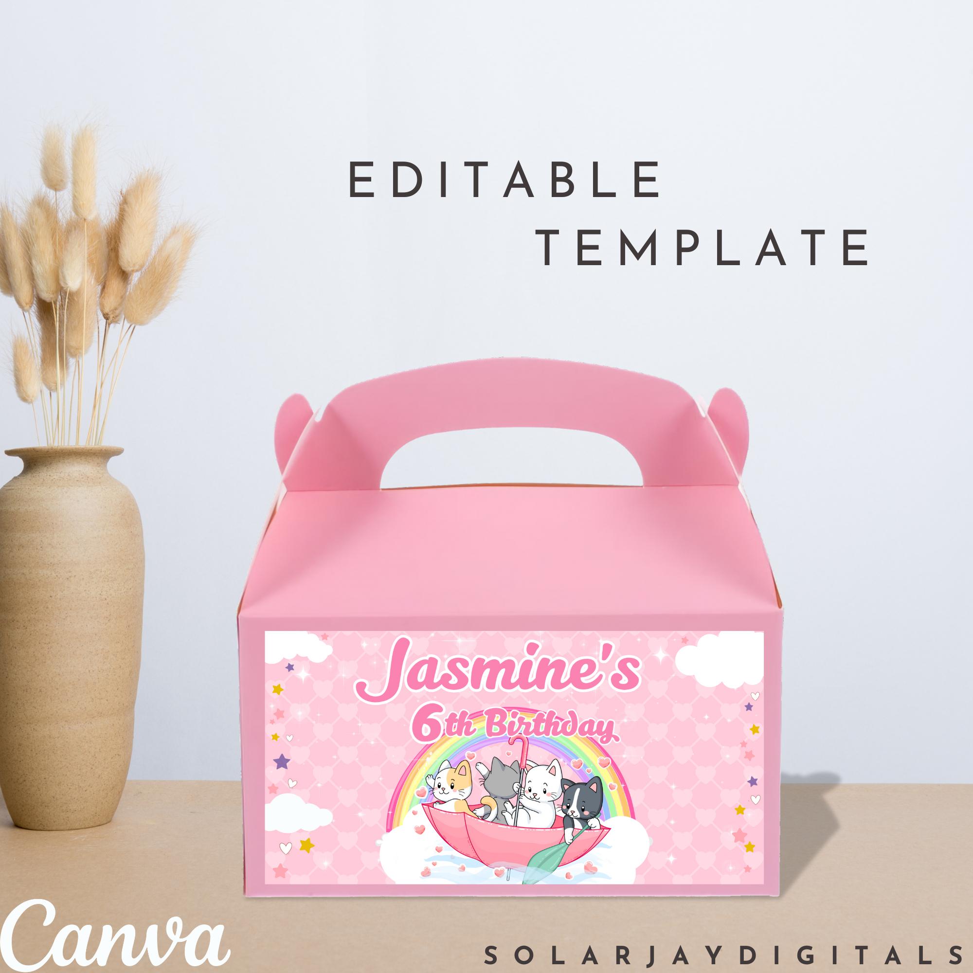 Editable Cat Kitty Gable Box Label Template, Kitty and Friends Favor ...