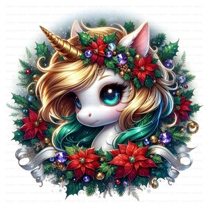 Christmas Unicorn Clipart: Watercolor Floral Wreath, Winter Holiday ...