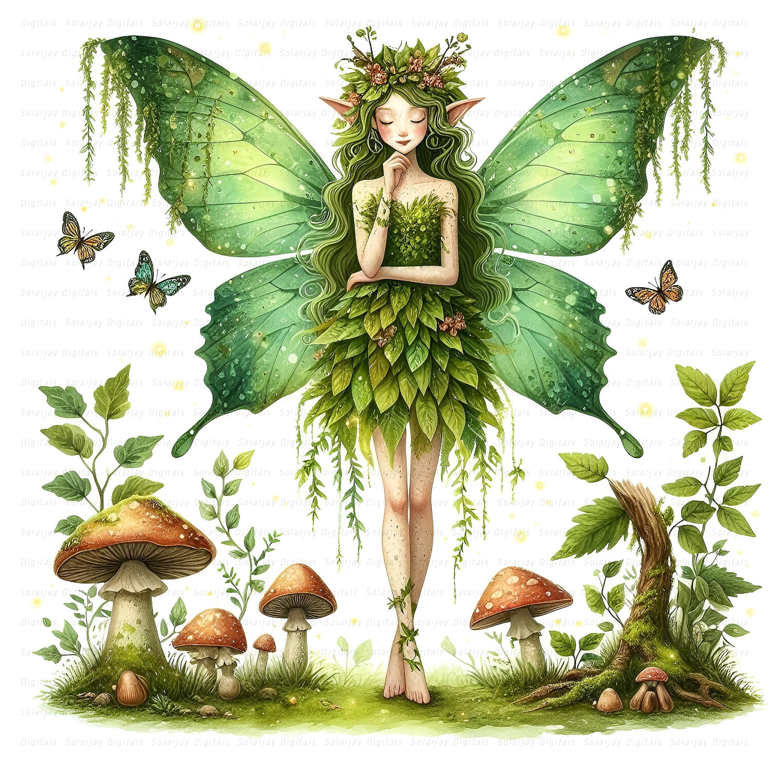 Fairy Clipart Set: Green Forest Fairies, Woodland Art (10 Jpgs, Digital ...