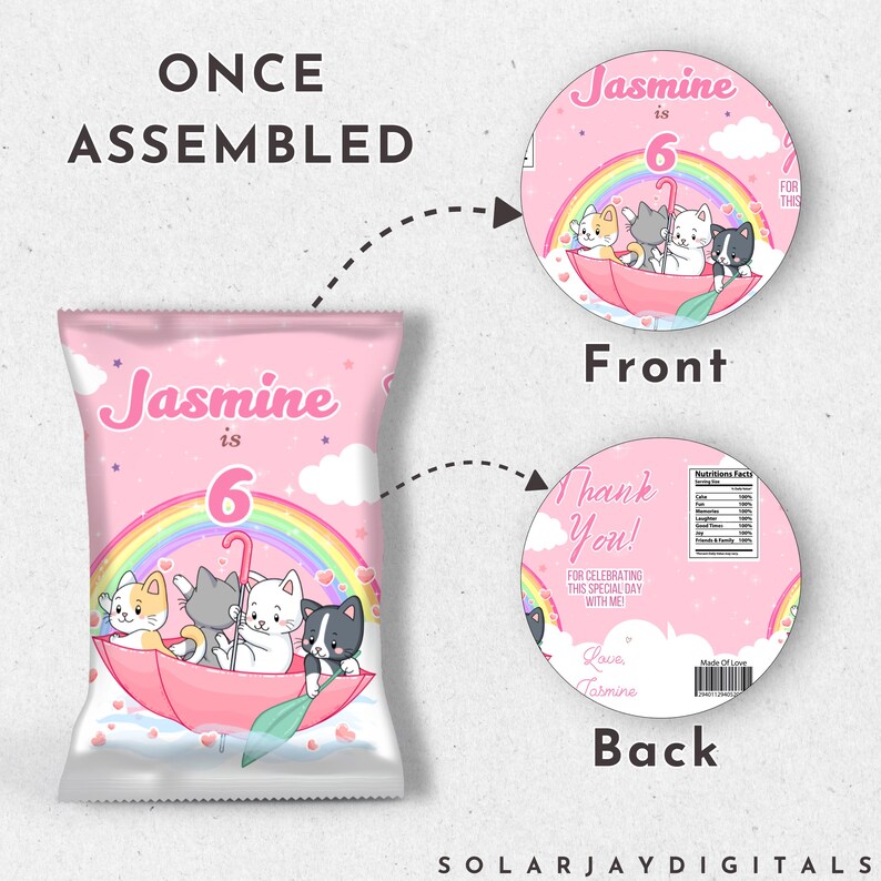 Editable Cute Cats Chip Bag Template Pink Kitten Theme DIY Party Favor ...