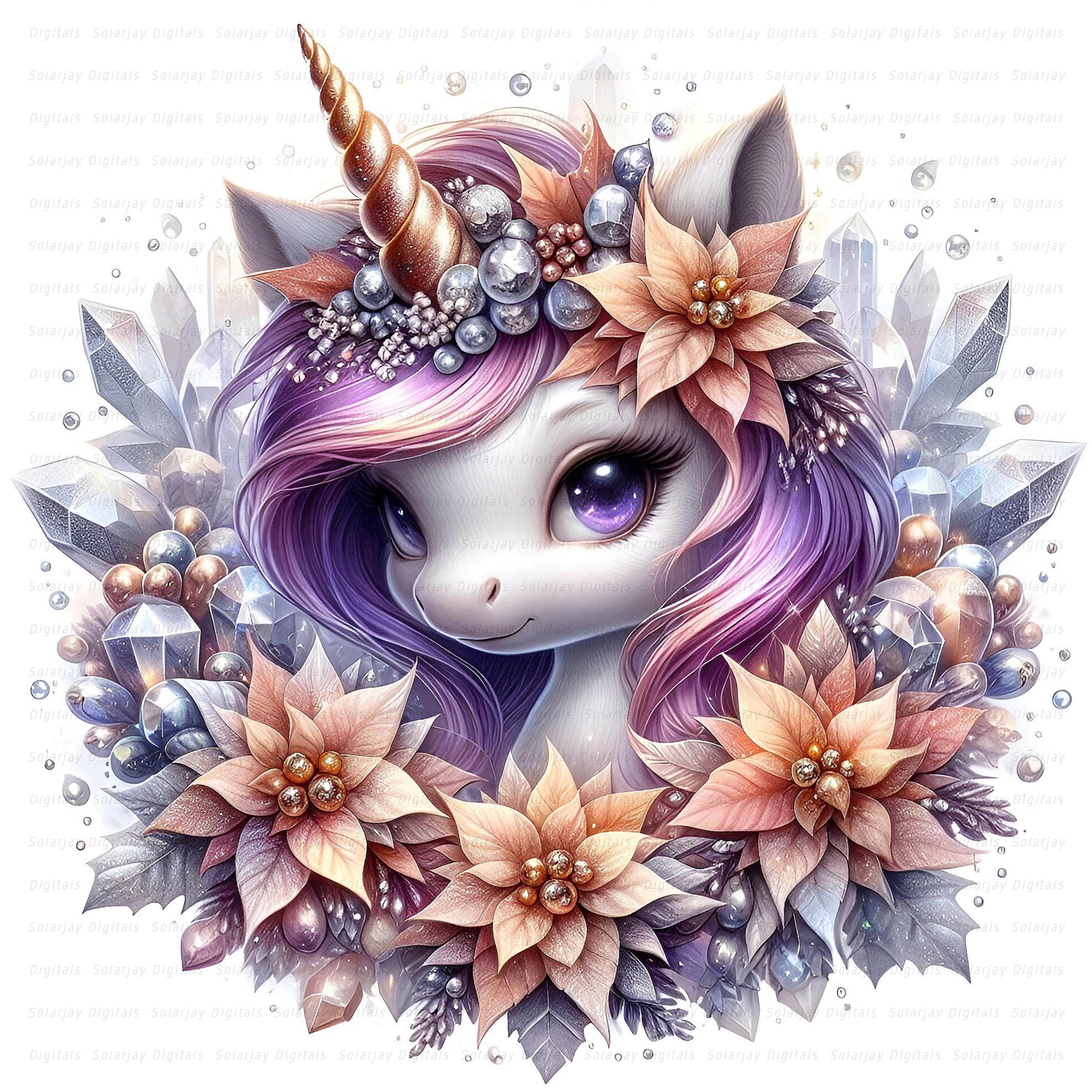 Christmas Unicorn Clipart: Watercolor Floral Wreath, Winter Holiday ...