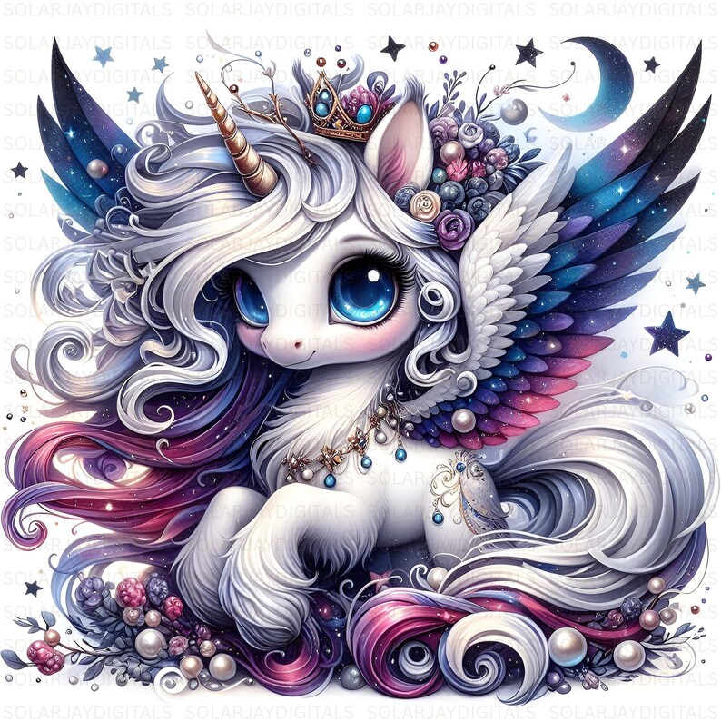 Galaxy Unicorn Clipart Set: Mystical Winged Unicorns (10 Jpgs, Digital ...