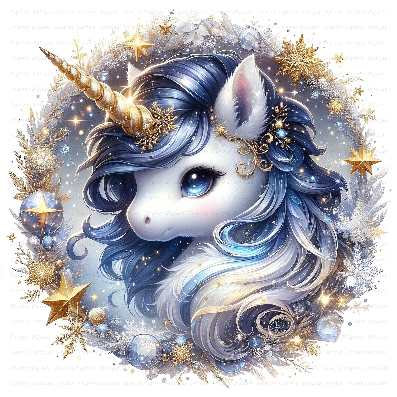 Christmas Unicorn Clipart: Watercolor Floral Unicorns, Winter Holiday ...