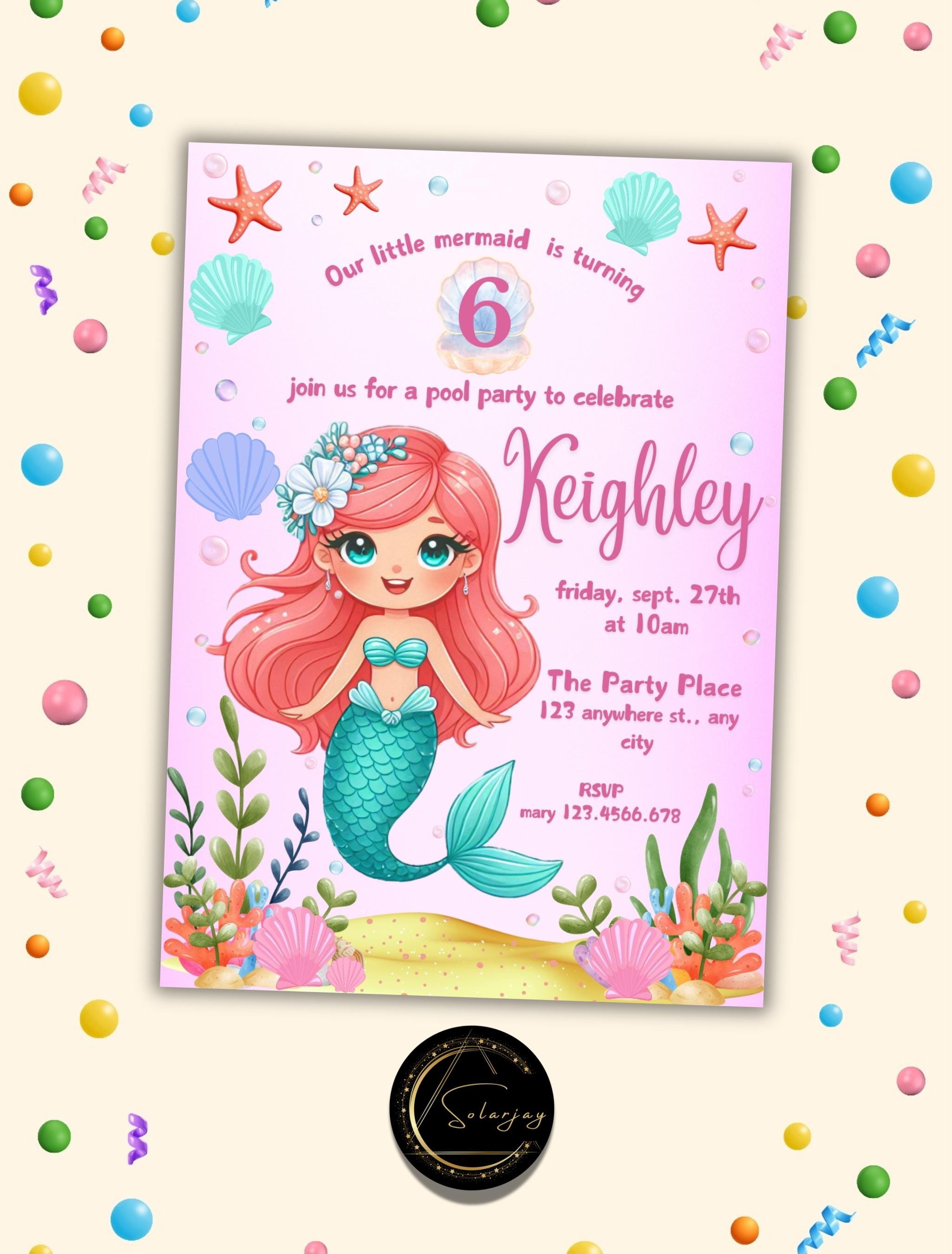 Editable Mermaid Invitation Template Under the Sea Party Invites, Girl ...