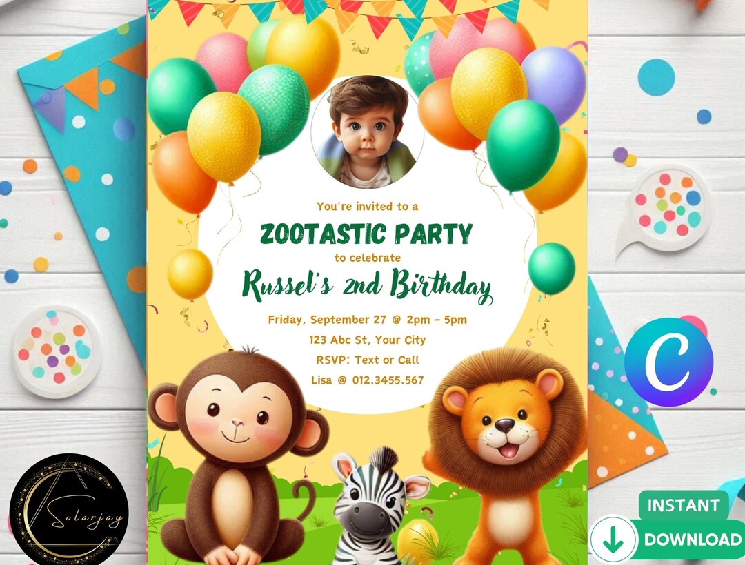 Editable Cute Birthday Invitation Template Cute Animal Theme ...