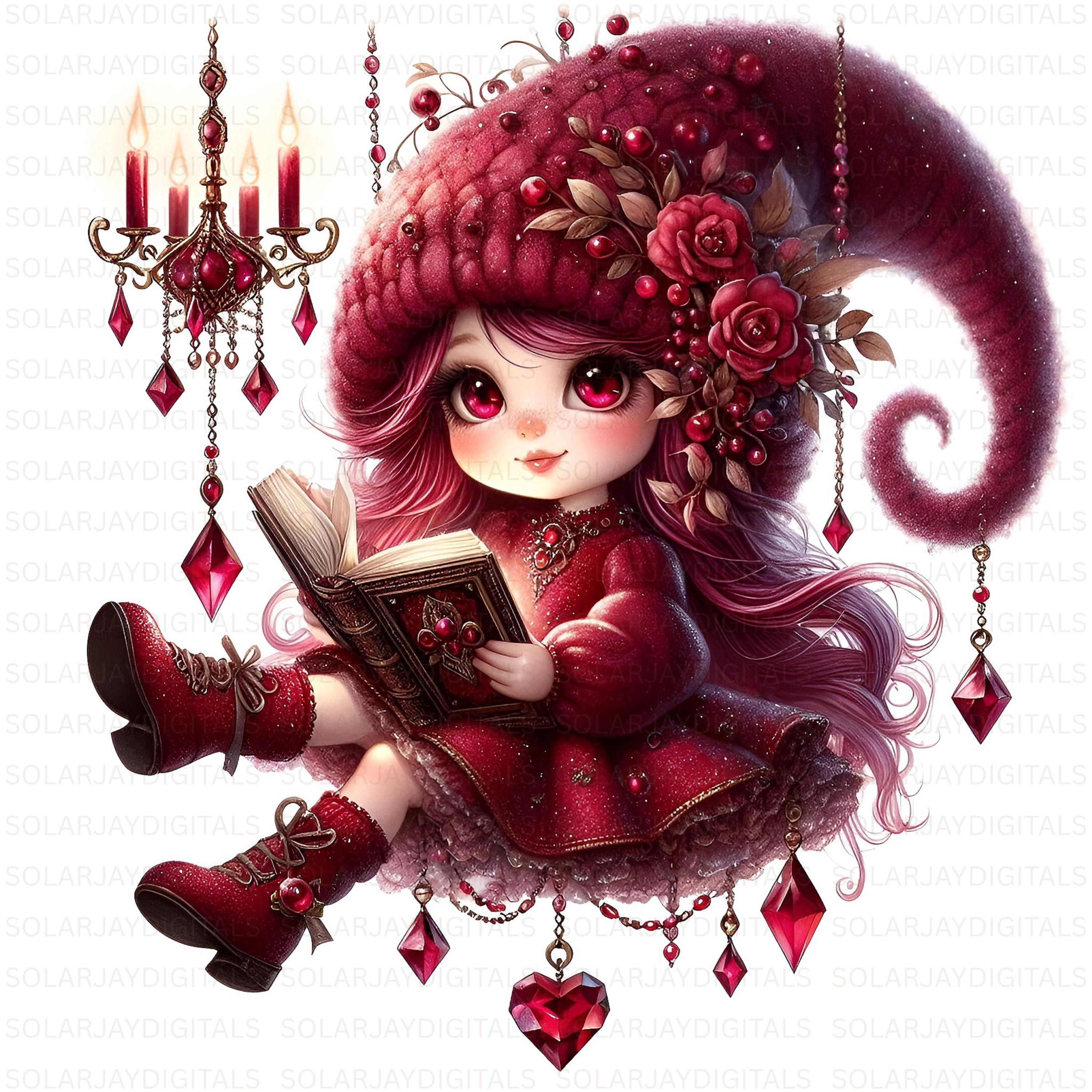 Ruby Book Gnome Clipart, Set of 10, High Quality 300 DPI JPG, Reading Gnome, Whimsical Gnome Art ...