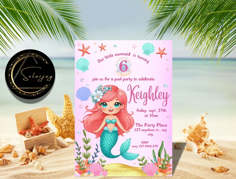 Editable Mermaid Invitation Template Under the Sea Party Invites, Girl ...