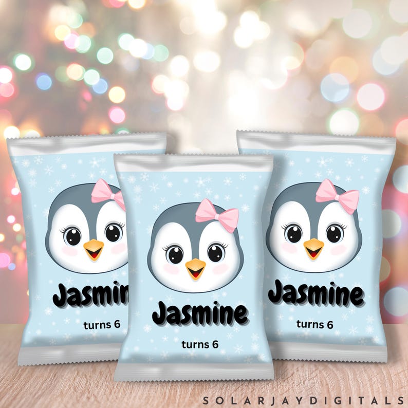 Editable Blue Penguin Chip Bag Template Penguin Theme DIY Party Favor ...