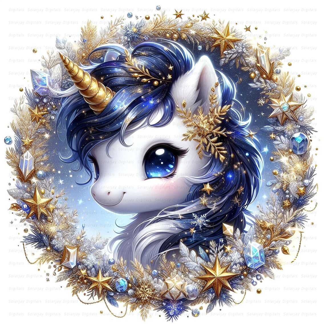 Christmas Unicorn Clipart: Watercolor Floral Unicorns, Winter Holiday ...
