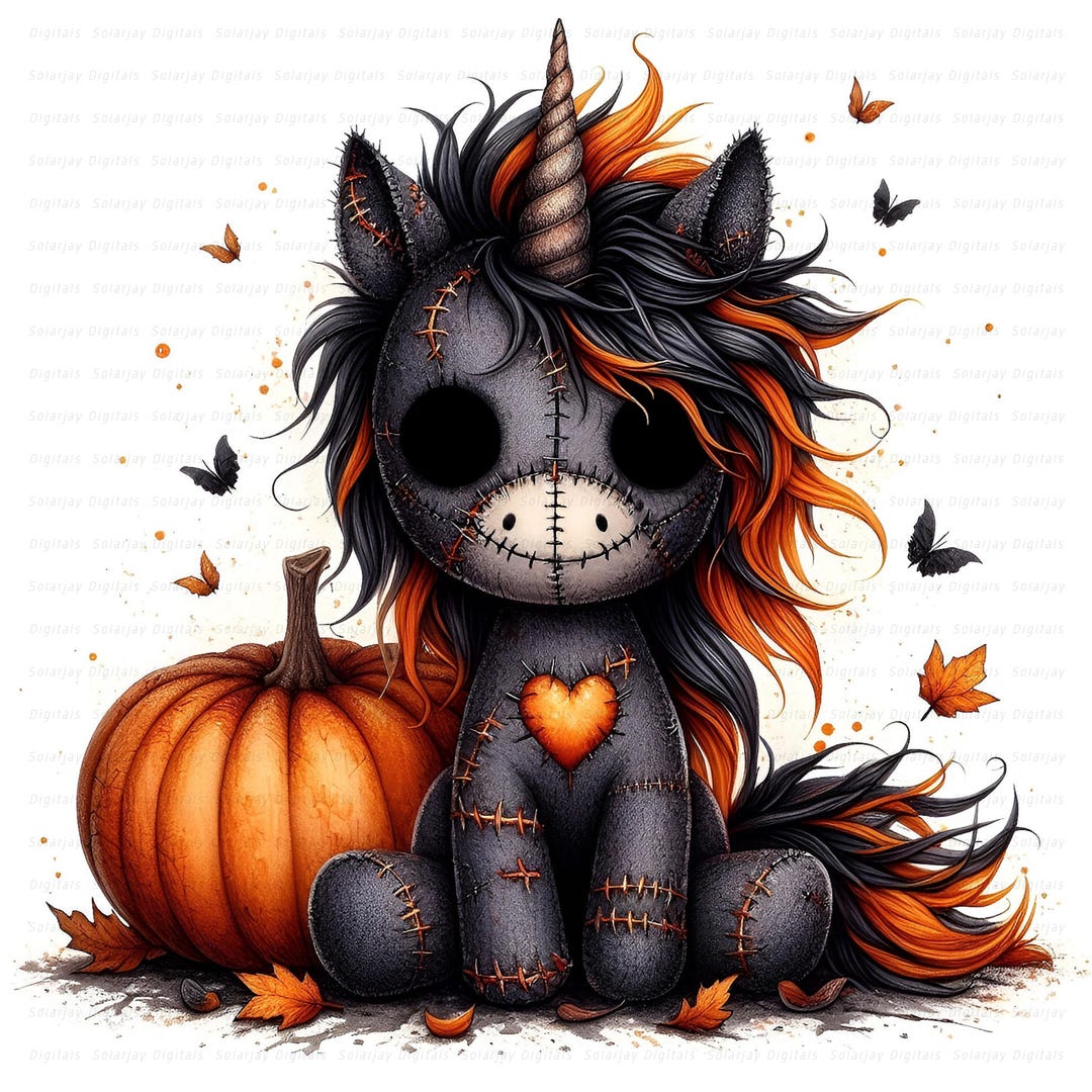 Gothic Fall Unicorn Pumpkin Clipart Bundle, Spooky Digital Art ...