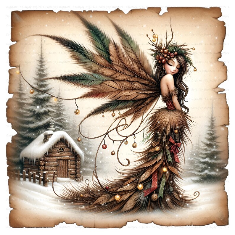 Christmas Fairy Clipart, Rustic Woodland Holiday Graphics, Vintage ...